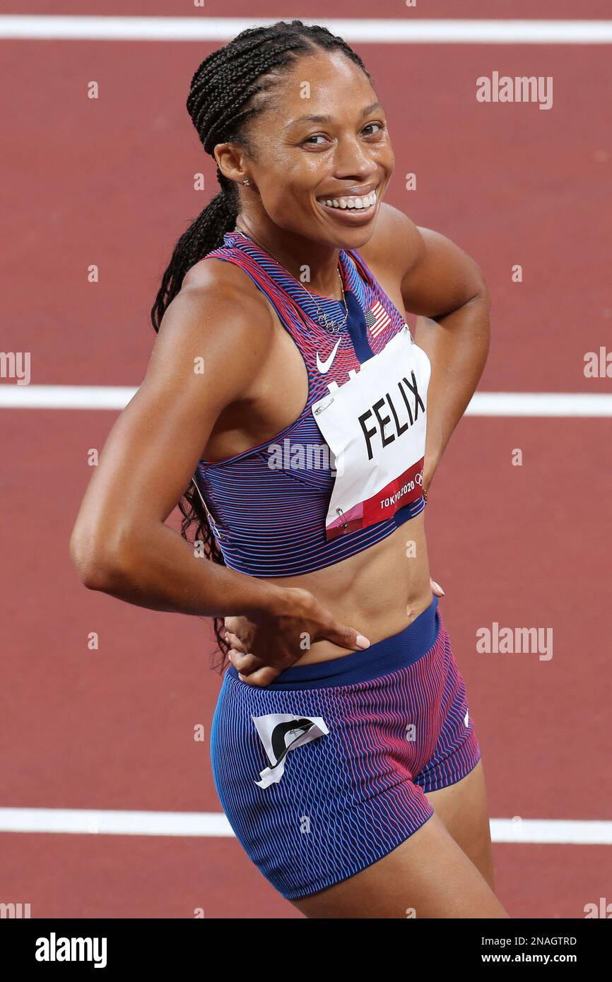 AUG 06, 2021 - Tokyo, Japan: Allyson Felix of United States wins an ...