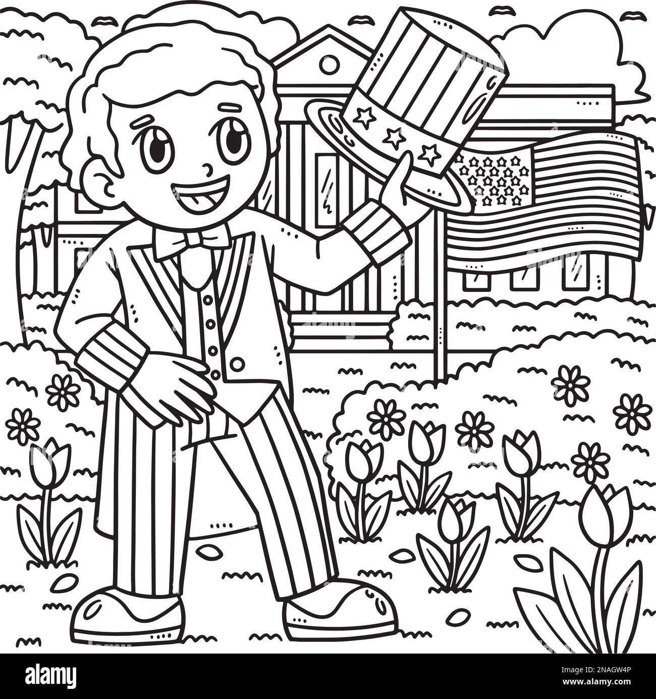 4th Of July Boy Wearing Uncle Sam Outfit Coloring Stock Vector Image ...