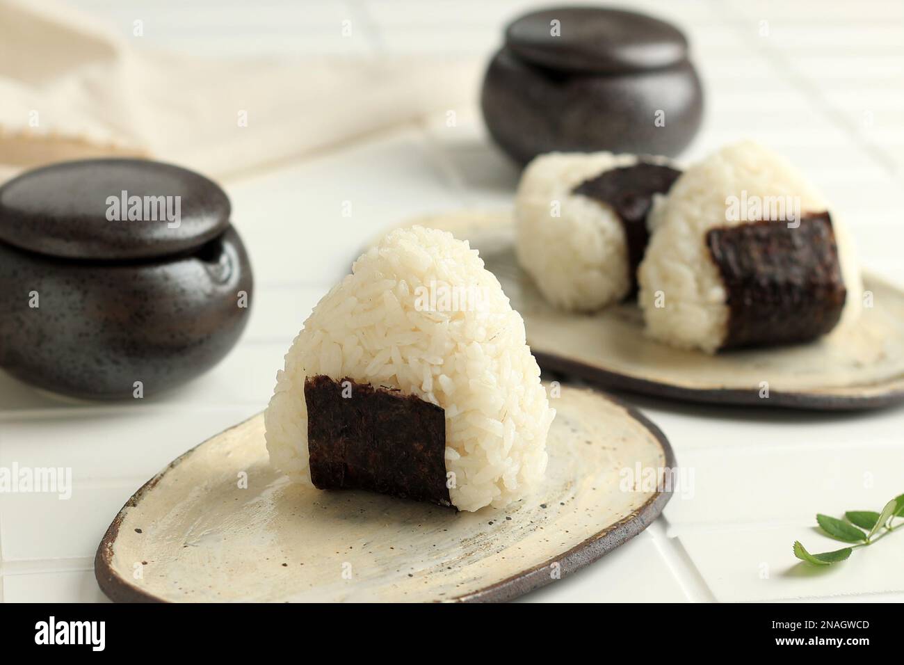 Close Up Homemade Onigiri Triangle Rice, Japanese Food Stock Photo - Alamy