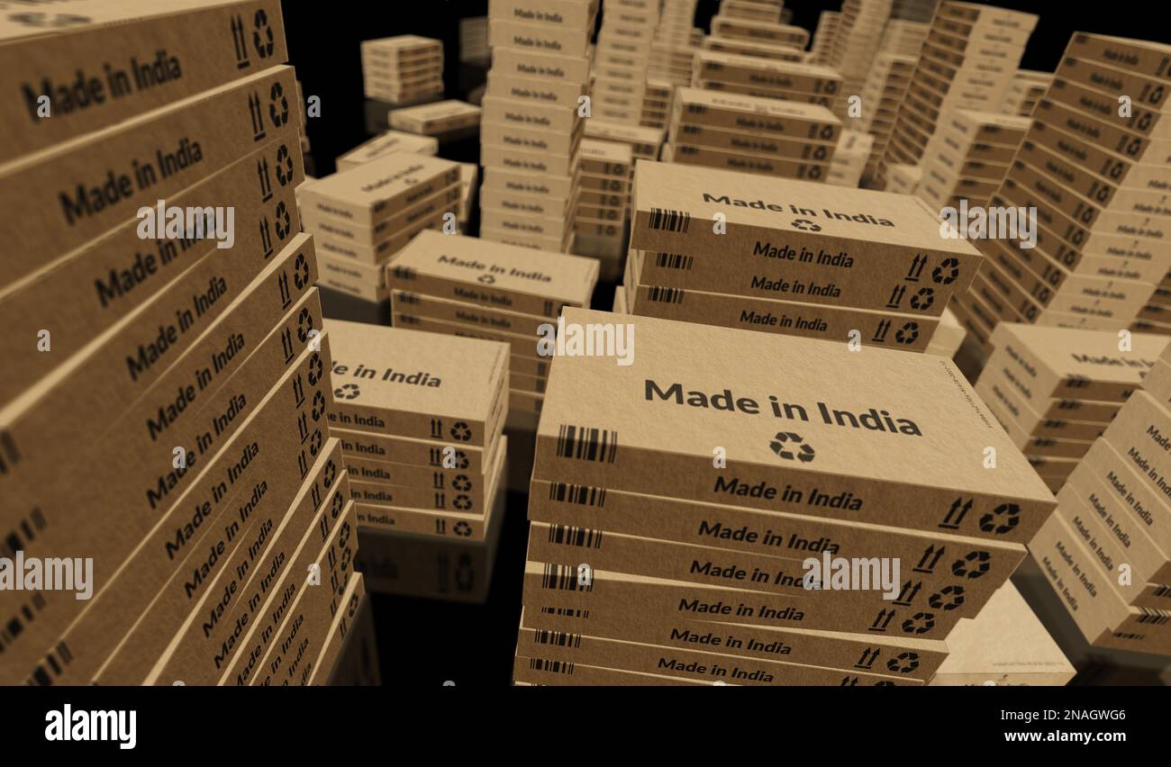 Made in India box production line. Manufacturing and delivery. Product ...
