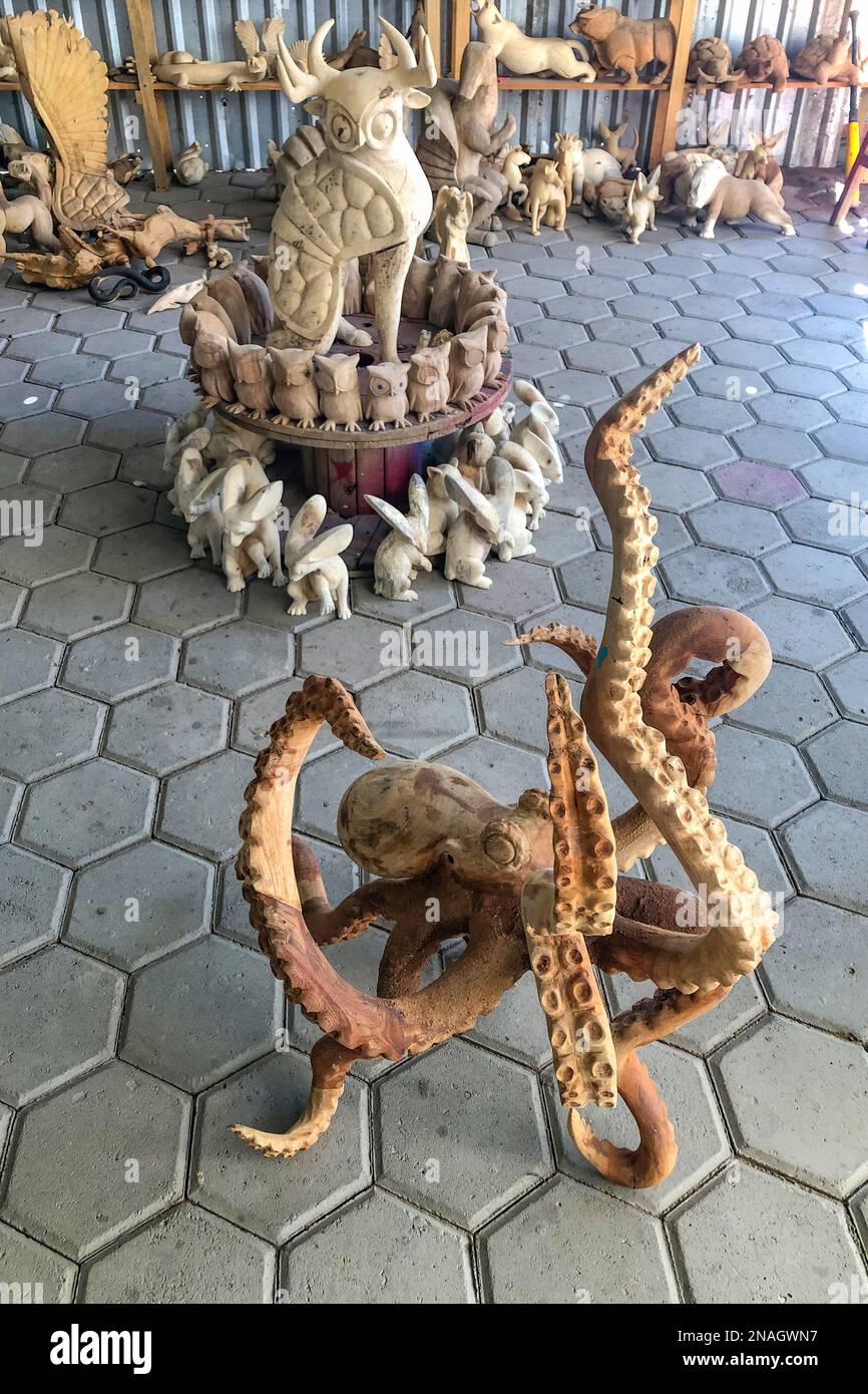 A large carved octopus alebrije drying before painting in an alebrije ...