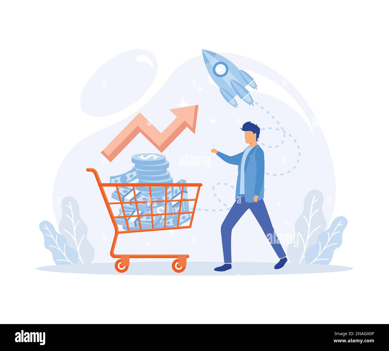 Inflation illustration. Characters buying food in supermarket and ...