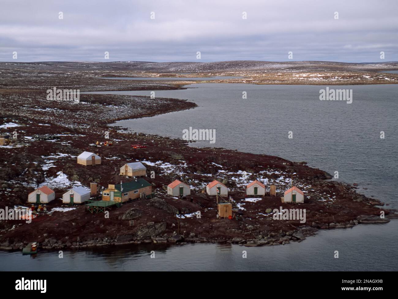 Aerial view of a diamond mining camp north of Yellowknife; Northwest ...