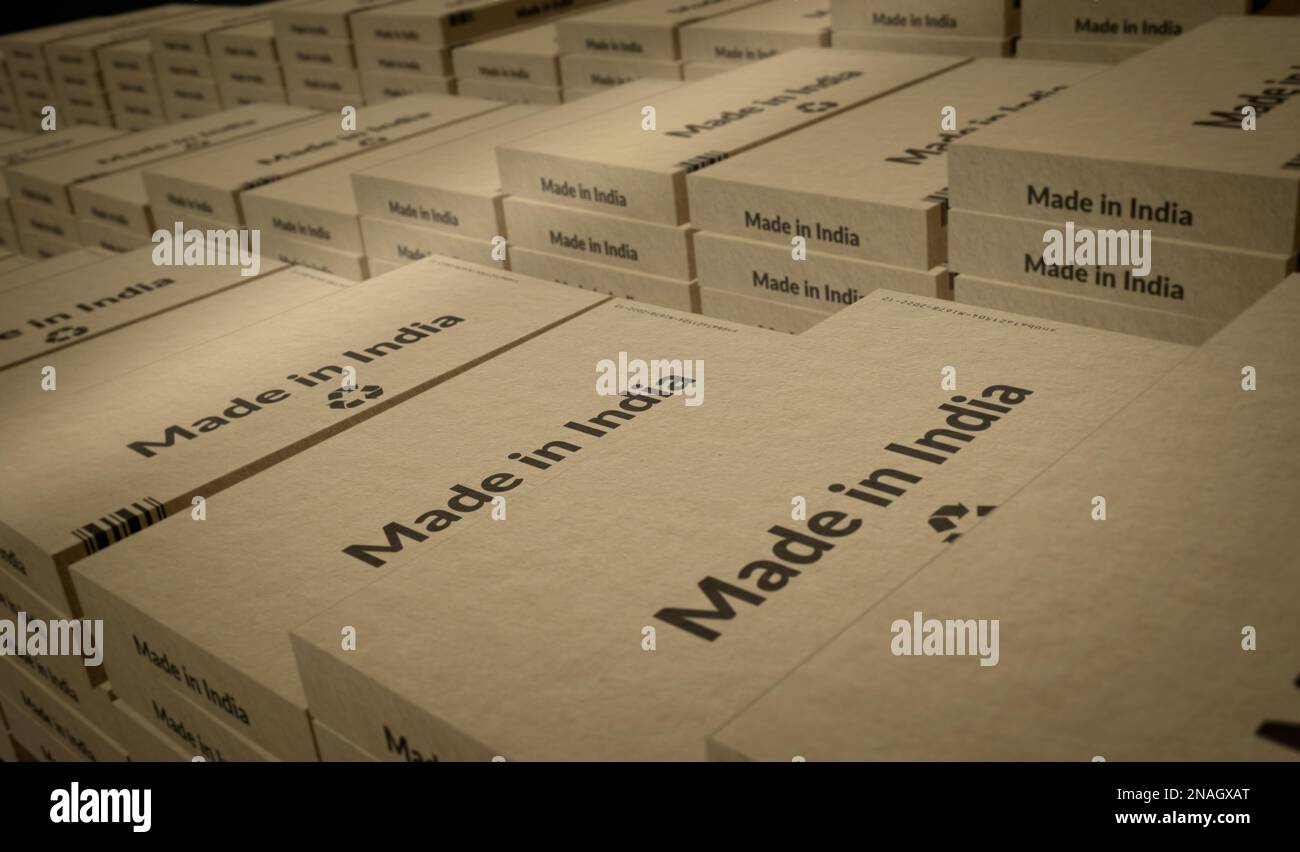 Made in India box production line. Manufacturing and delivery. Product ...
