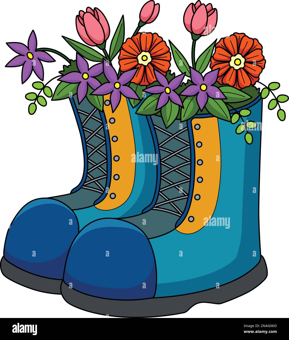 Spring Boots with Flowers Cartoon Colored Clipart Stock Vector Image ...