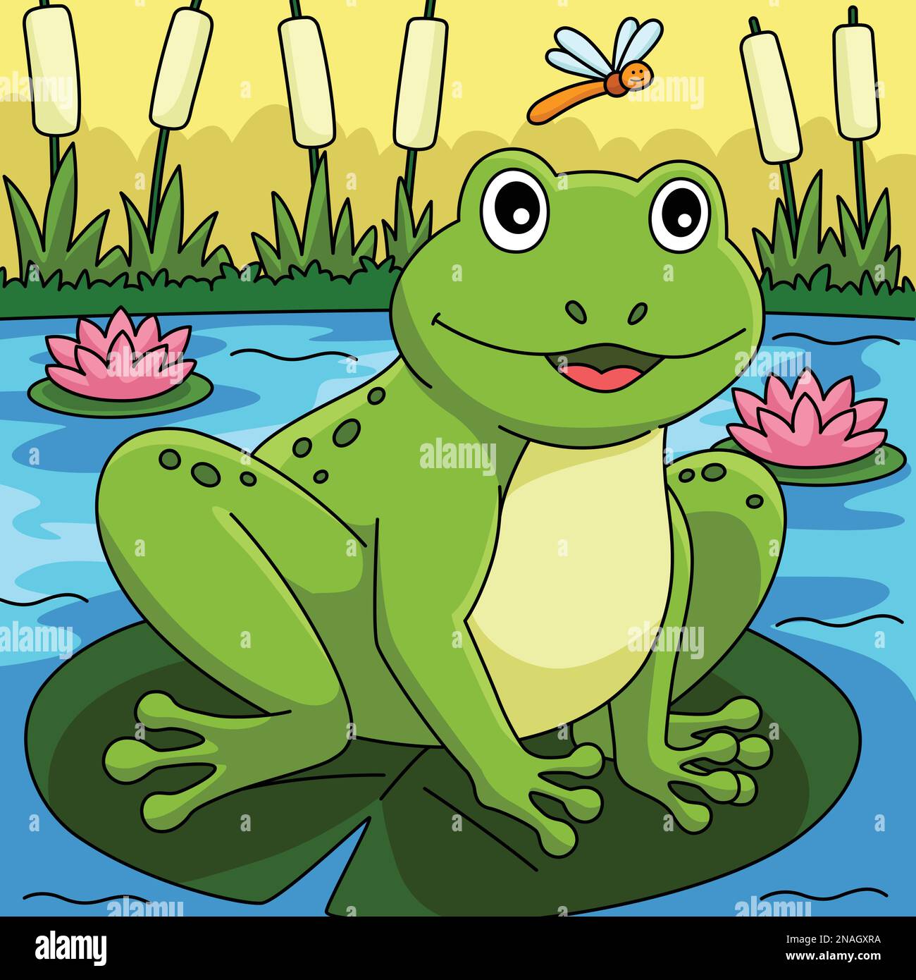 Spring Frog on a Water Lily Colored Cartoon Stock Vector Image & Art ...