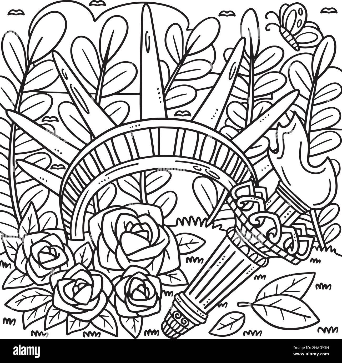 4th Of July Crown and Torch Coloring Page for Kids Stock Vector Image ...