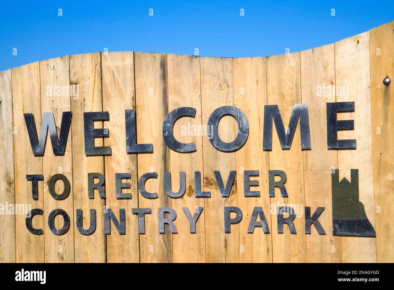 sign for the Reculver country park on the north kent coast Stock Photo ...