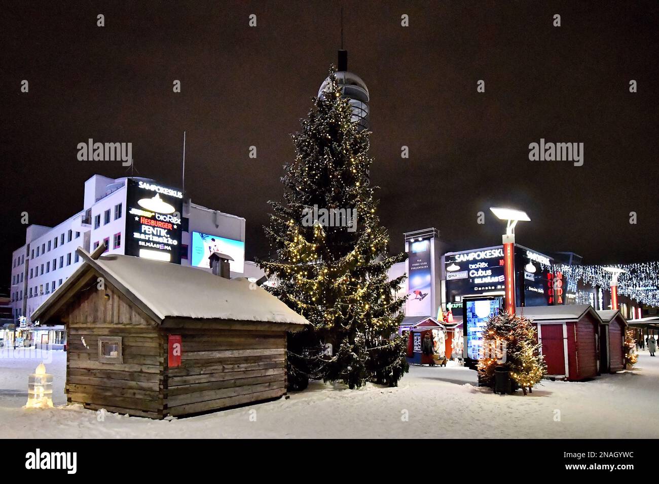 Christmas tree at the Lordi's Square in central Rovaniemi, Finland ...