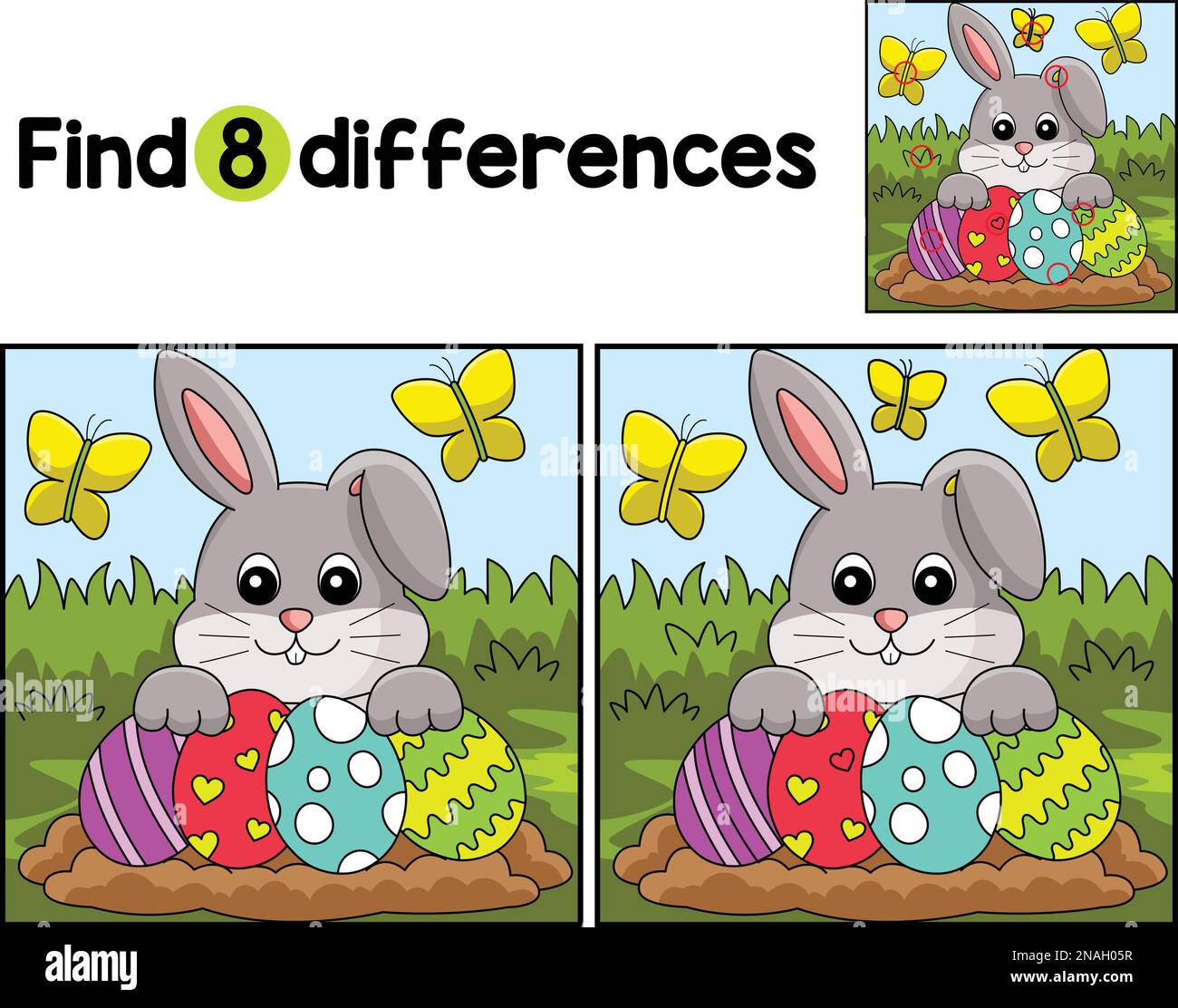 Rabbit Collecting Easter Egg Find The Differences Stock Vector Image & Art - Alamy