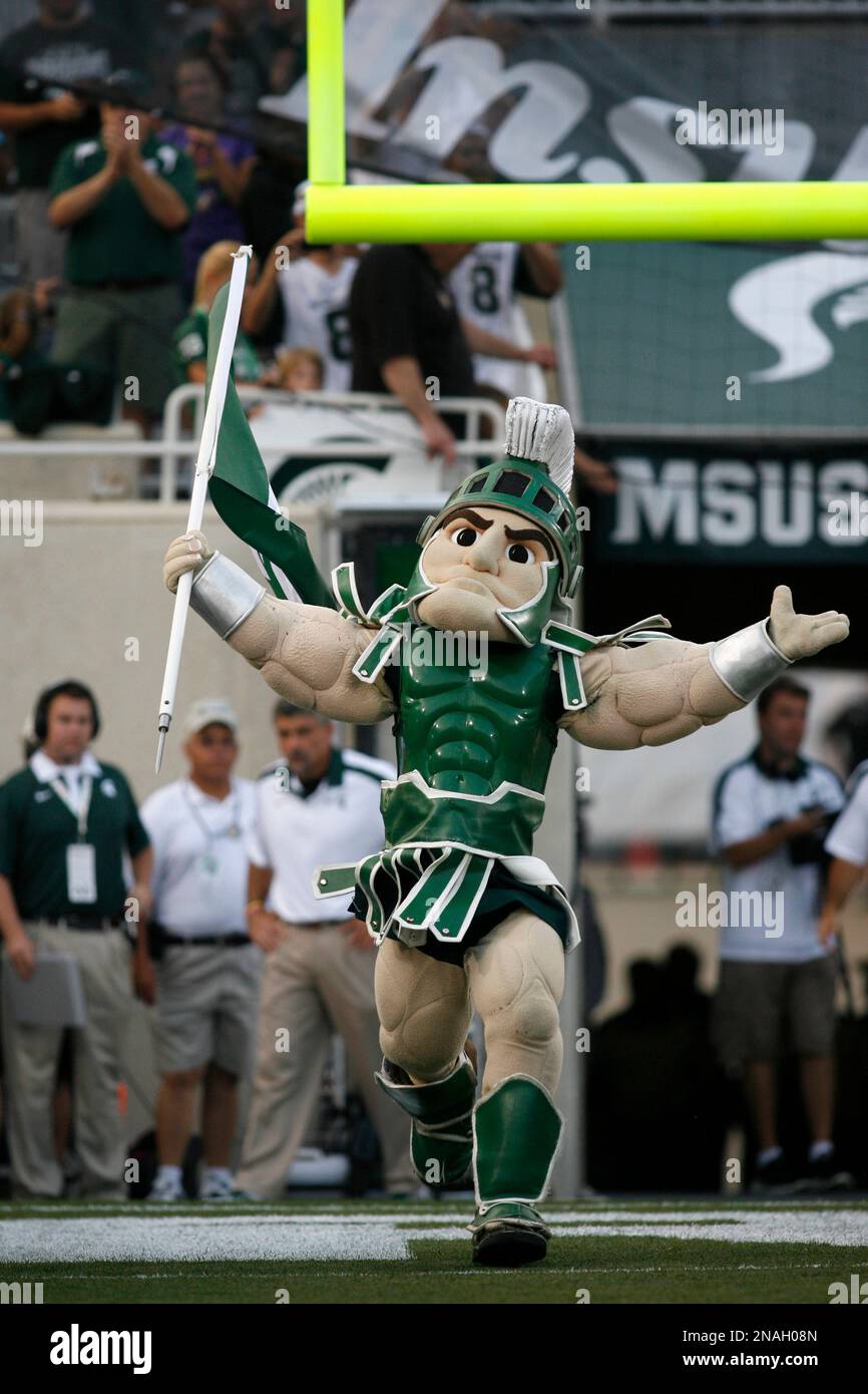 Michigan State's mascot, Sparty, is shown before an NCAA college ...
