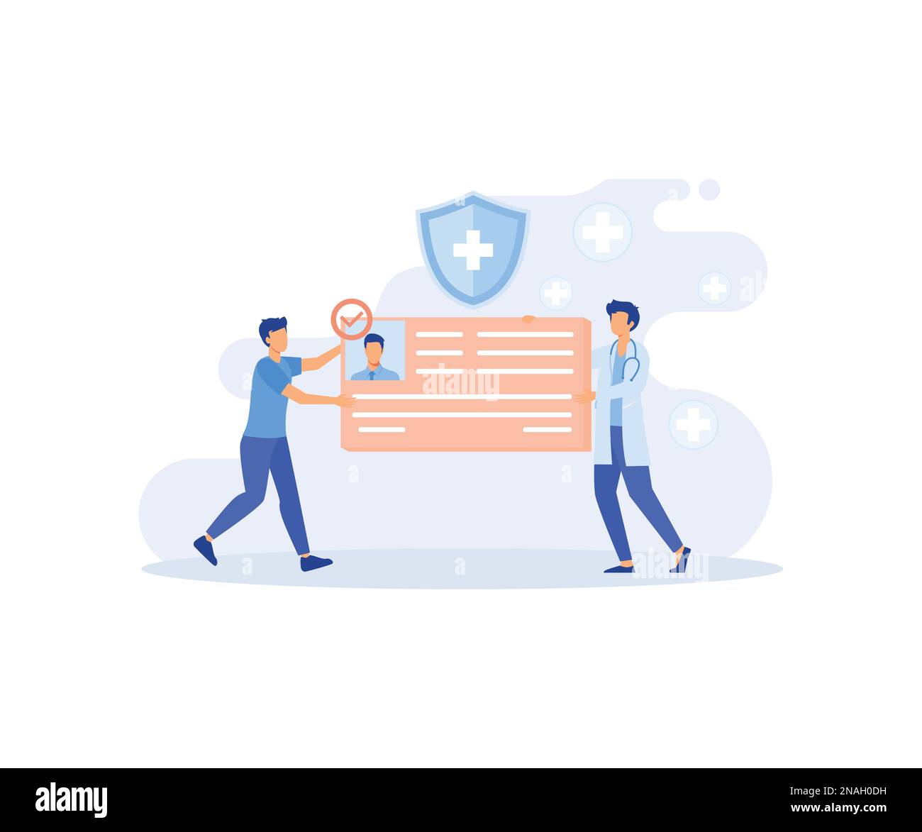 Health insurance illustration. Doctor offering medical insurance policy ...