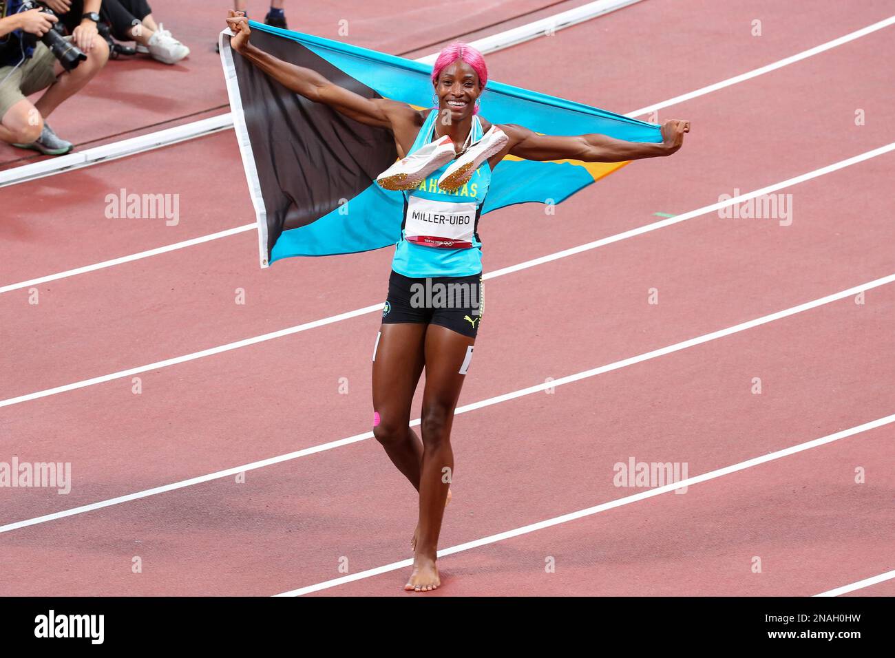 AUG 06, 2021 - Tokyo, Japan: Shaunae Miller-Uibo of Bahamas celebrates ...