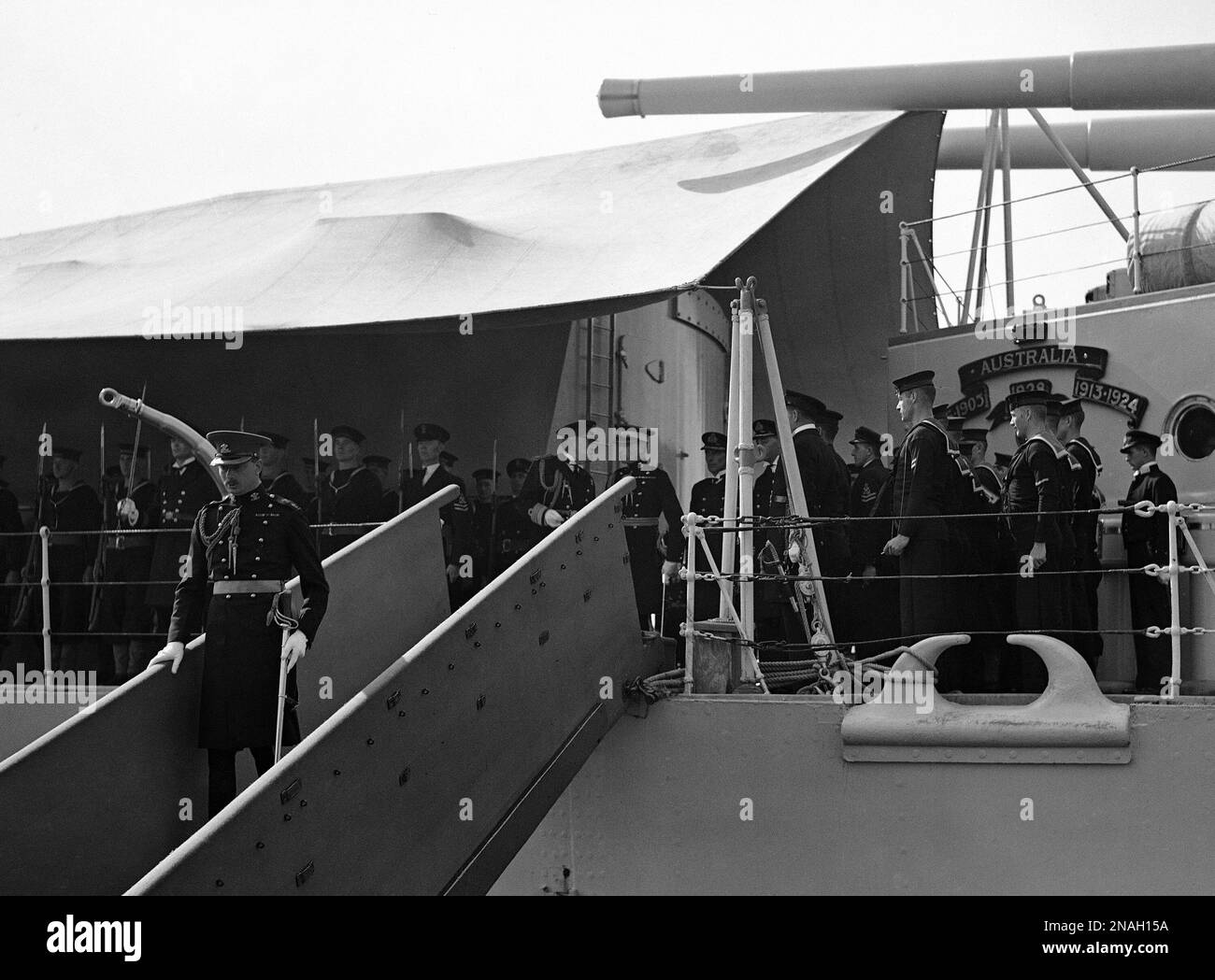Britain's Prince Henry, the Duke of Gloucester walking down the gangway ...