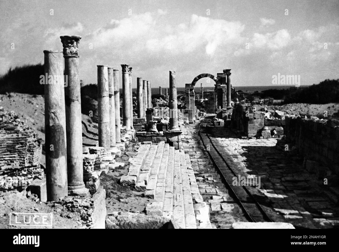 The ruins of Leptis Magna, a city of the old Roman empire, in Libya, on ...