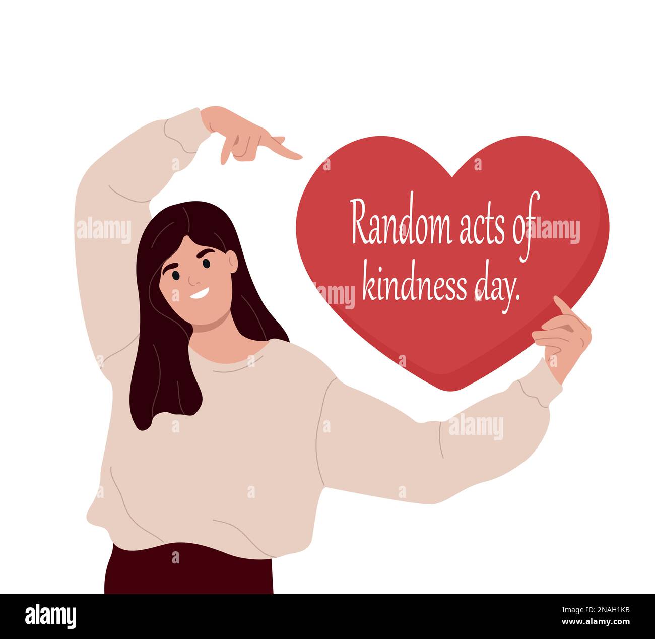 Cute happy girl holding big heart. Random acts of Kindness Day ...