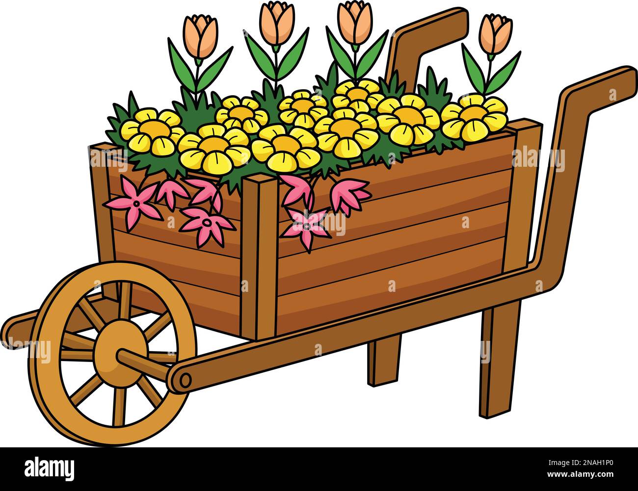 Wheelbarrow with Flowers Cartoon Colored Clipart Stock Vector Image ...