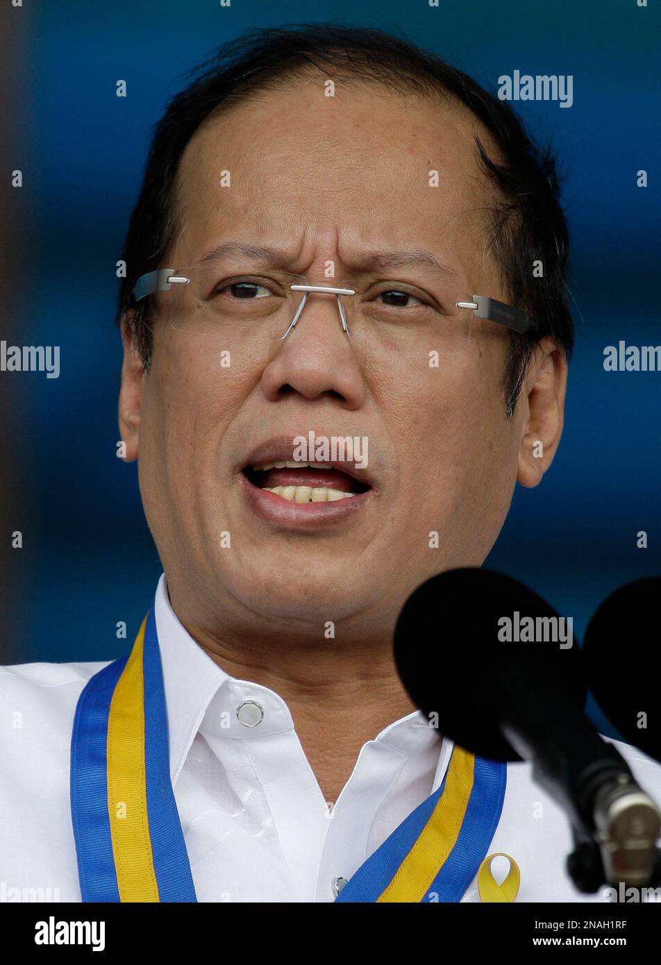 Philippine President Benigno Aquino III speaks during ceremonies at the Philippine Air Force ...