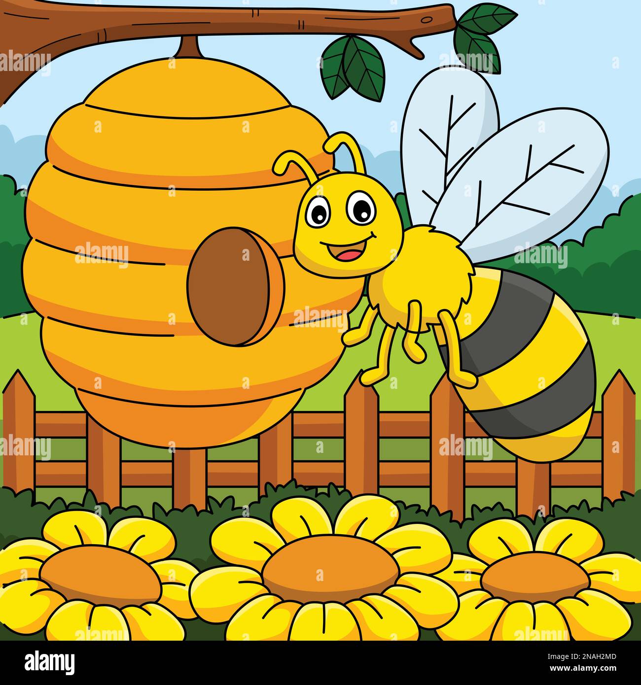 Spring Bee with a Beehive Colored Cartoon Stock Vector Image & Art - Alamy