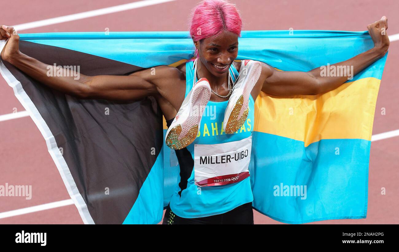 AUG 06, 2021 - Tokyo, Japan: Shaunae Miller-Uibo of Bahamas celebrates ...