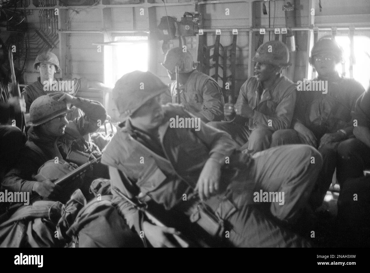 U.S. Marines are pictured inside an evacuation helicopter at Khe Sanh ...