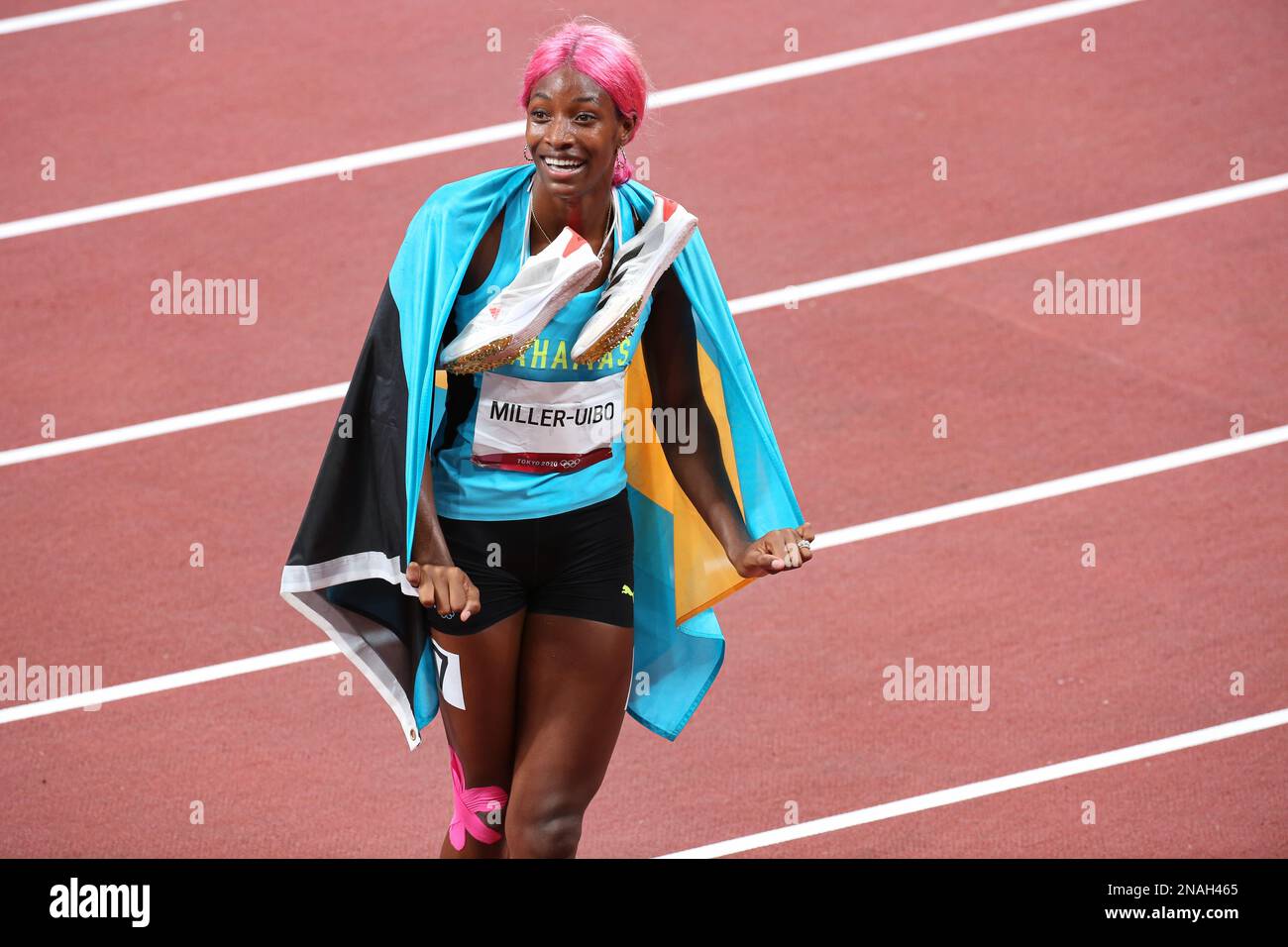 AUG 06, 2021 - Tokyo, Japan: Shaunae Miller-Uibo of Bahamas celebrates ...