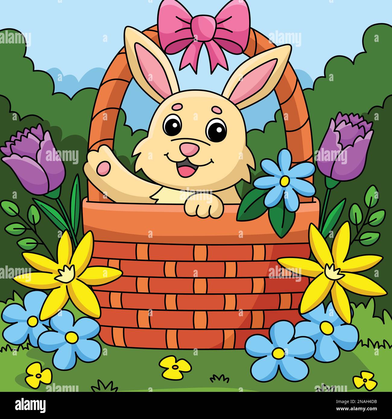 Spring Rabbit Inside the Basket Colored Cartoon Stock Vector Image ...