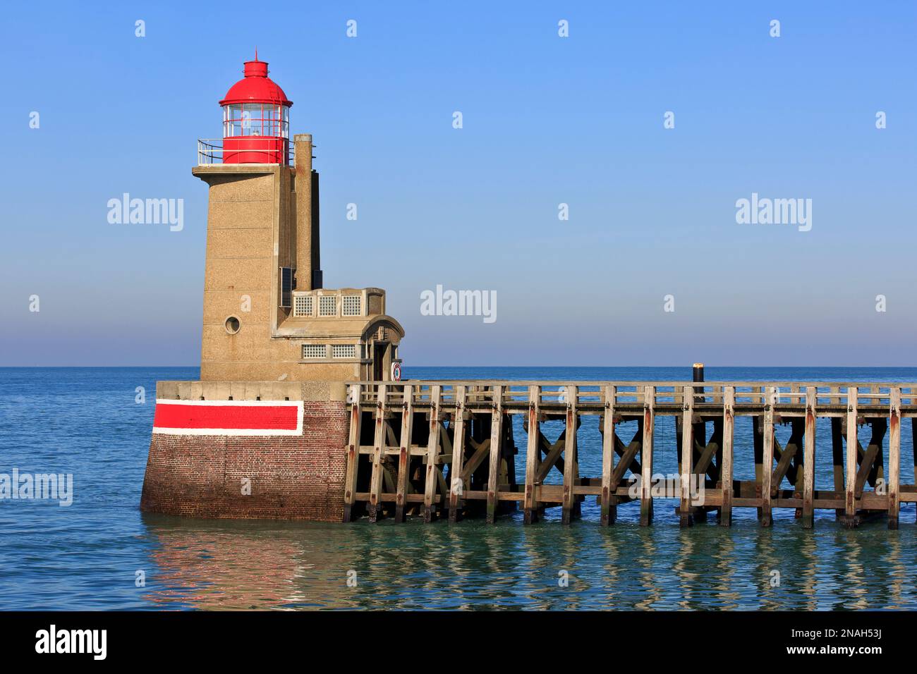 The lighthouse at the entrance to the port of Fecamp (Seine-Maritime ...