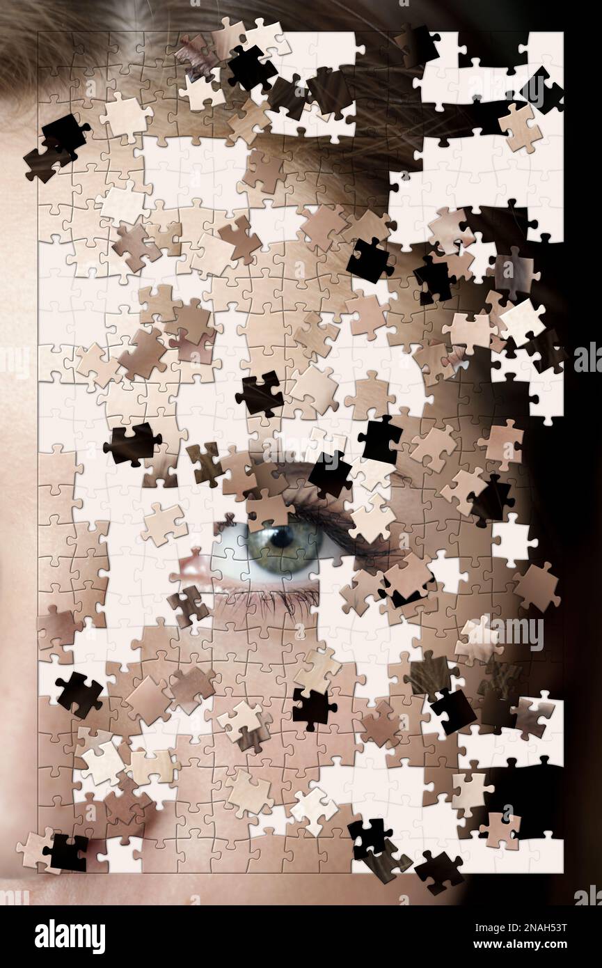 woman face as a puzzle unfinished, psyche and psychology concept Stock Photo - Alamy