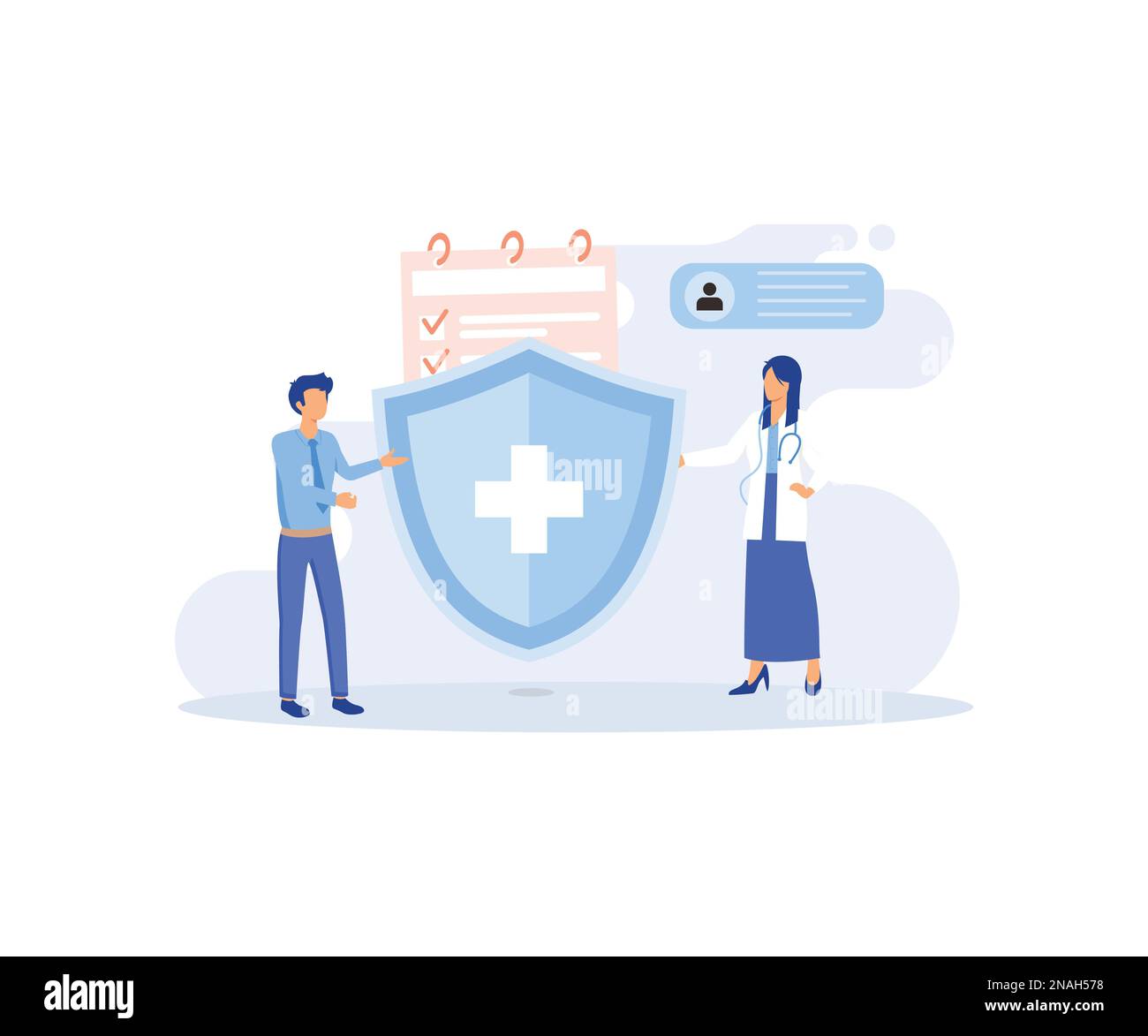 Health insurance illustration. Doctor offering medical insurance policy ...