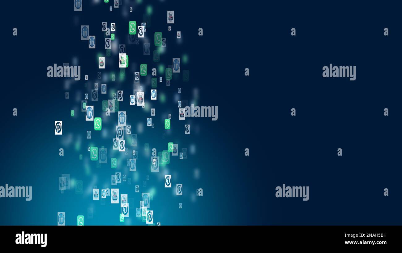 background of falling logo of social media services Stock Photo - Alamy