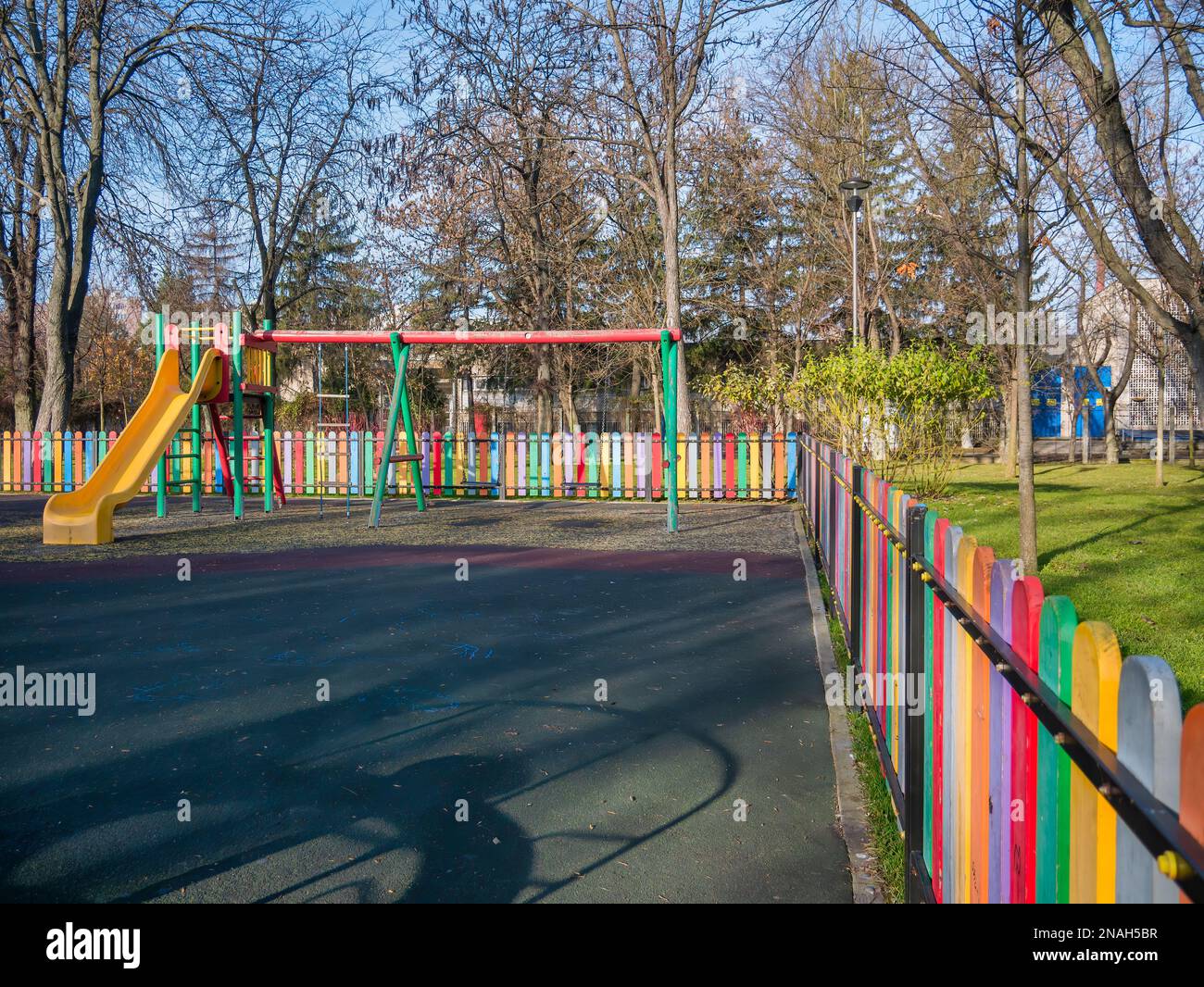 An empty children's playground in Drumul Taberei park Bucharest ...