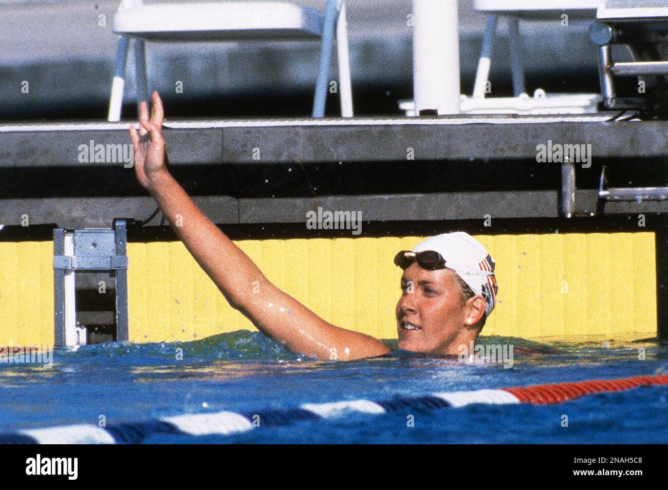 American swimmer Tracy Caulins celebrates after winning gold at ...
