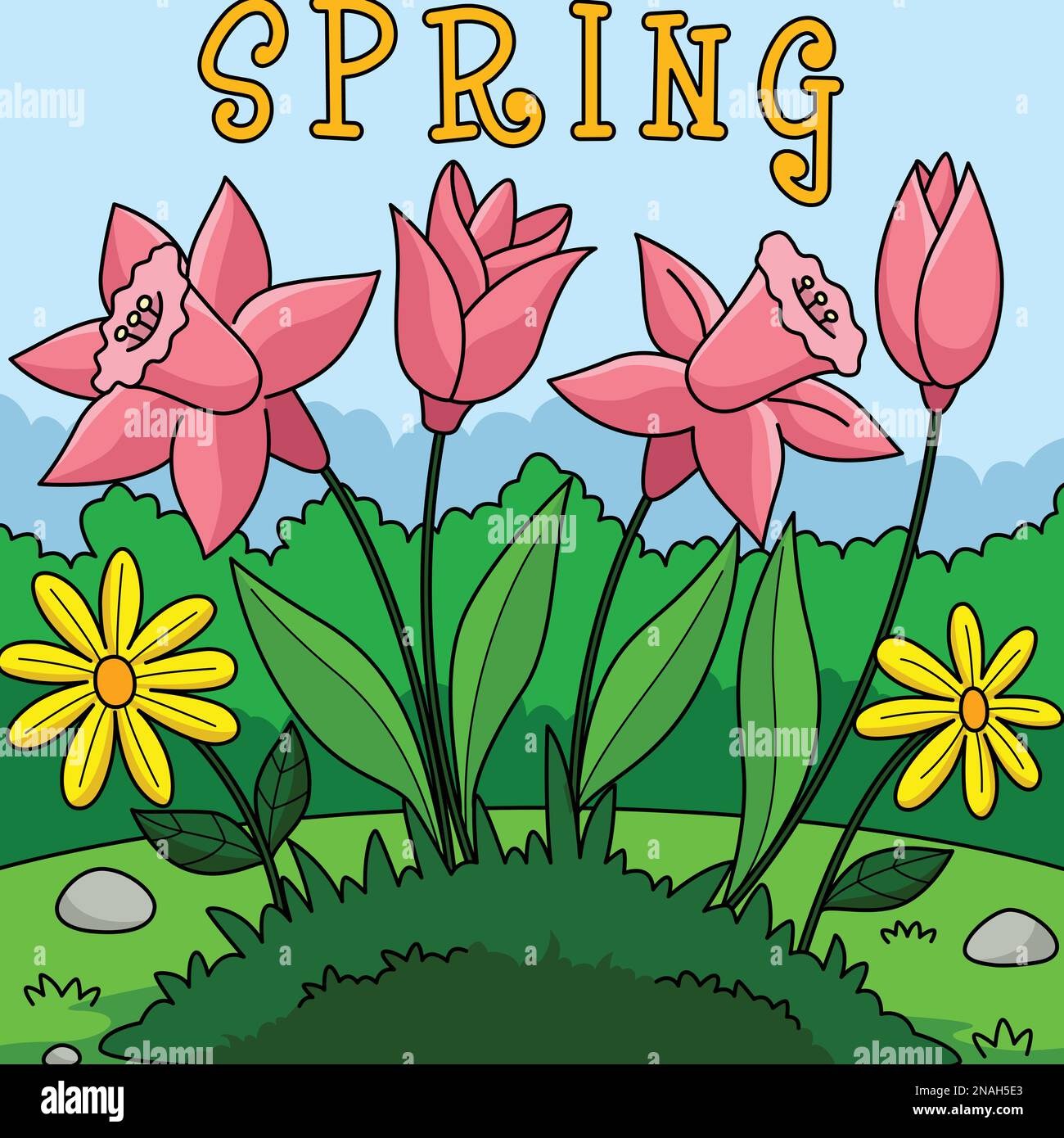 Spring Tulip Flowers Colored Cartoon Illustration Stock Vector Image ...