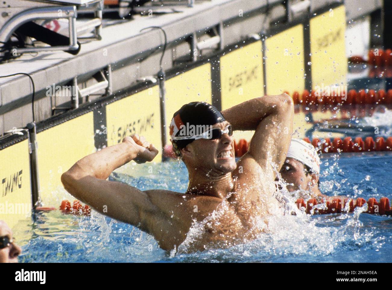 Canadian swimmer Victor Davis celebrates after winning the gold medal ...