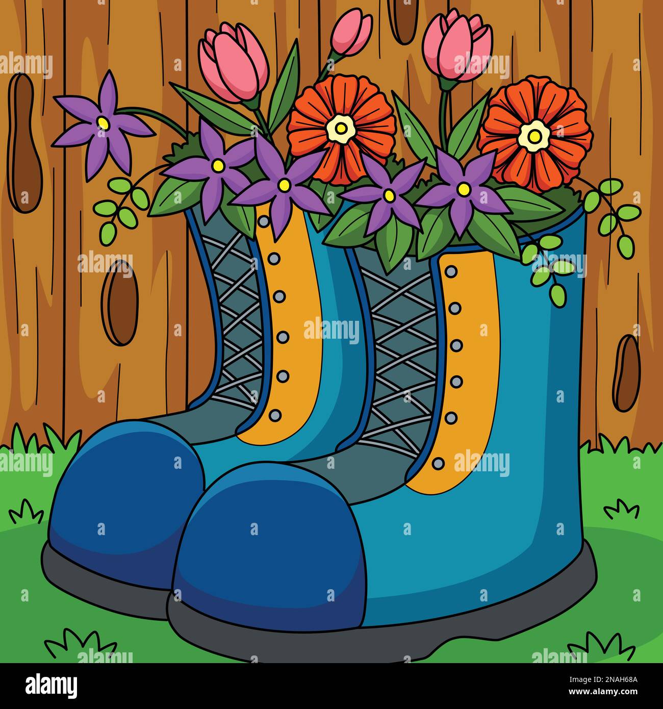 Spring Boots with Flowers Colored Cartoon Stock Vector Image & Art - Alamy