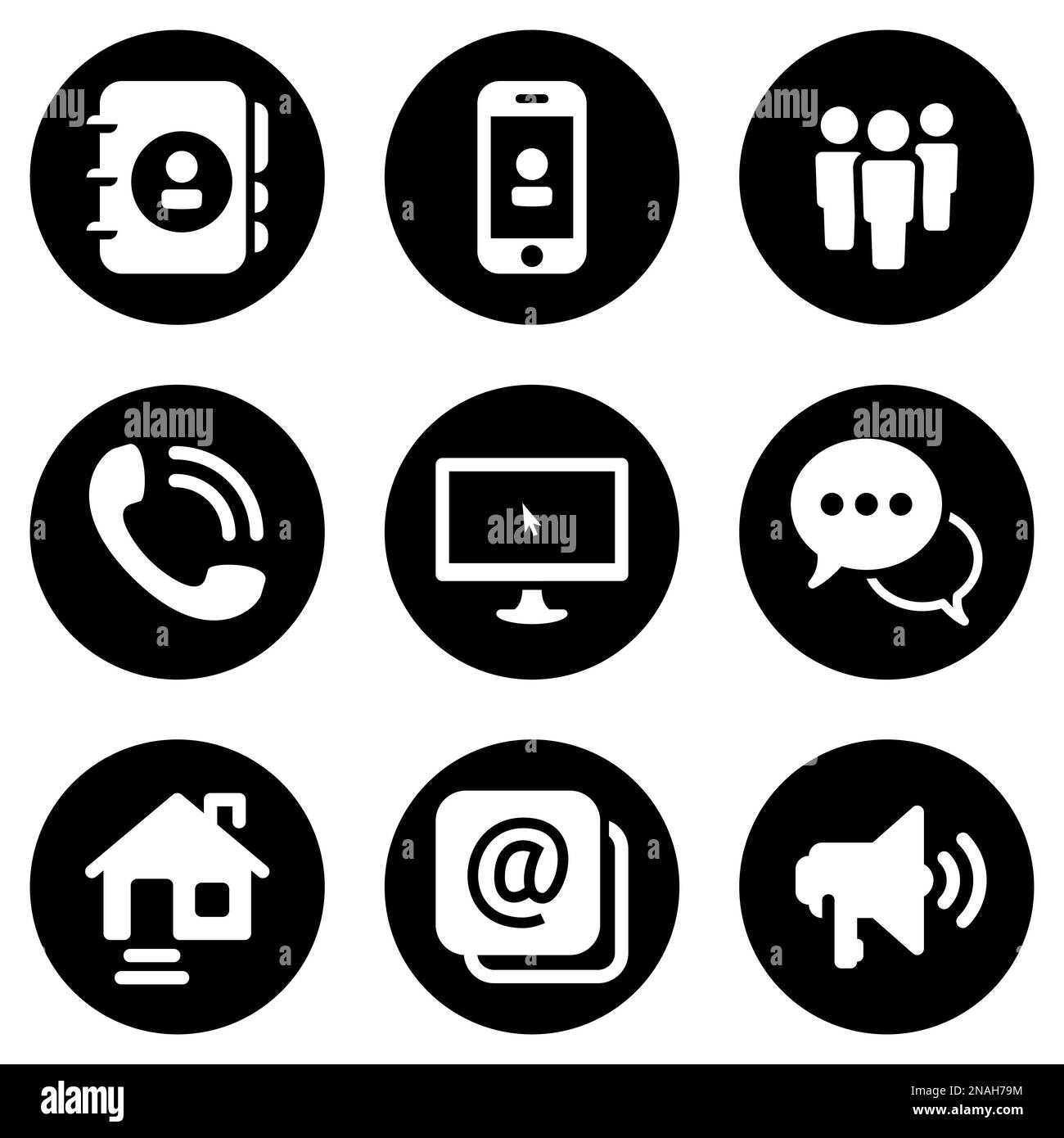 Set of white icons isolated against a black background, on a theme ...