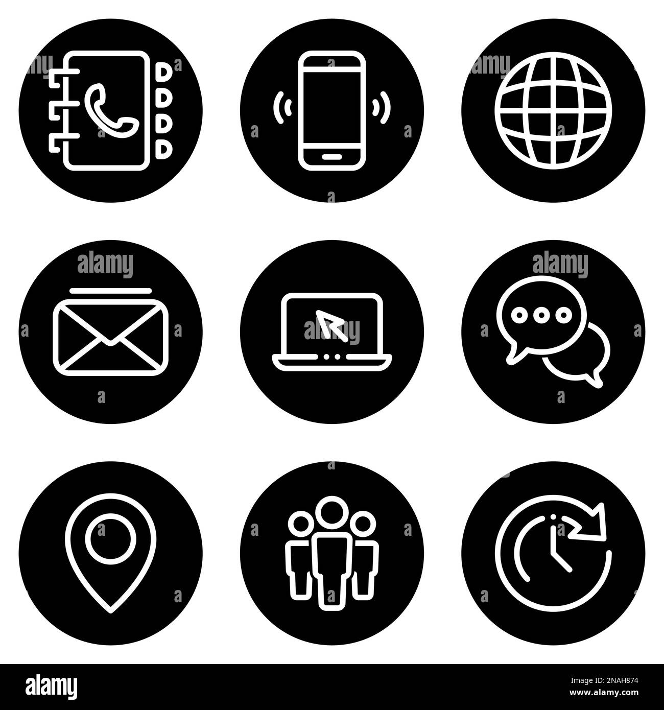 Set of white icons isolated against a black background, on a theme ...