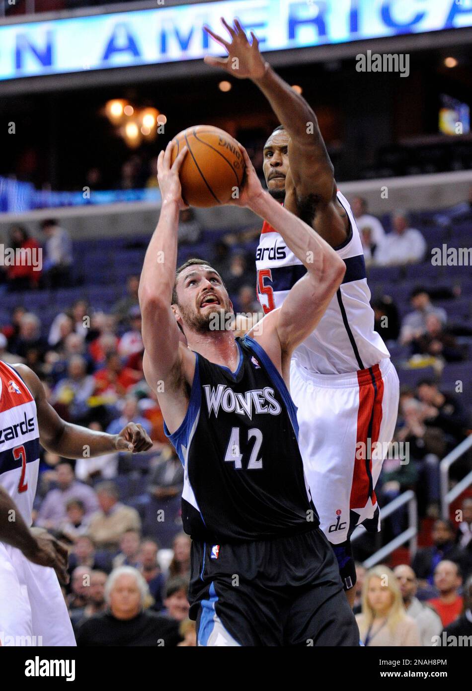 Minnesota Timberwolves forward Kevin Love (42) goes to the basket ...
