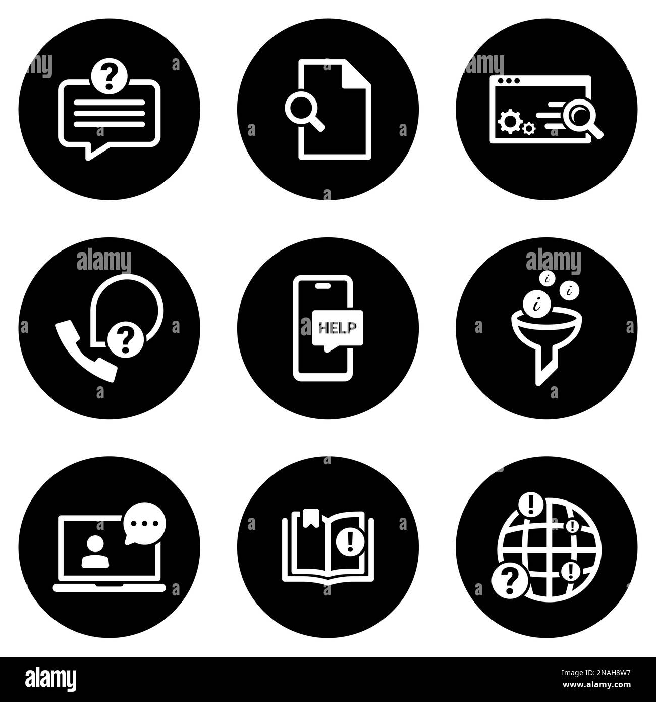 Set of white icons isolated against a black background, on a theme ...
