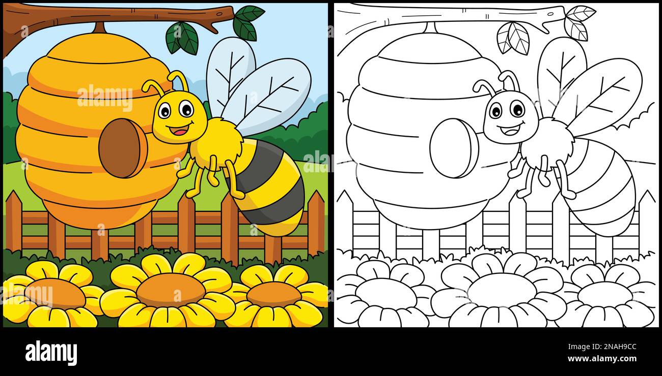 Spring Bee with a Beehive Coloring Illustration Stock Vector Image ...