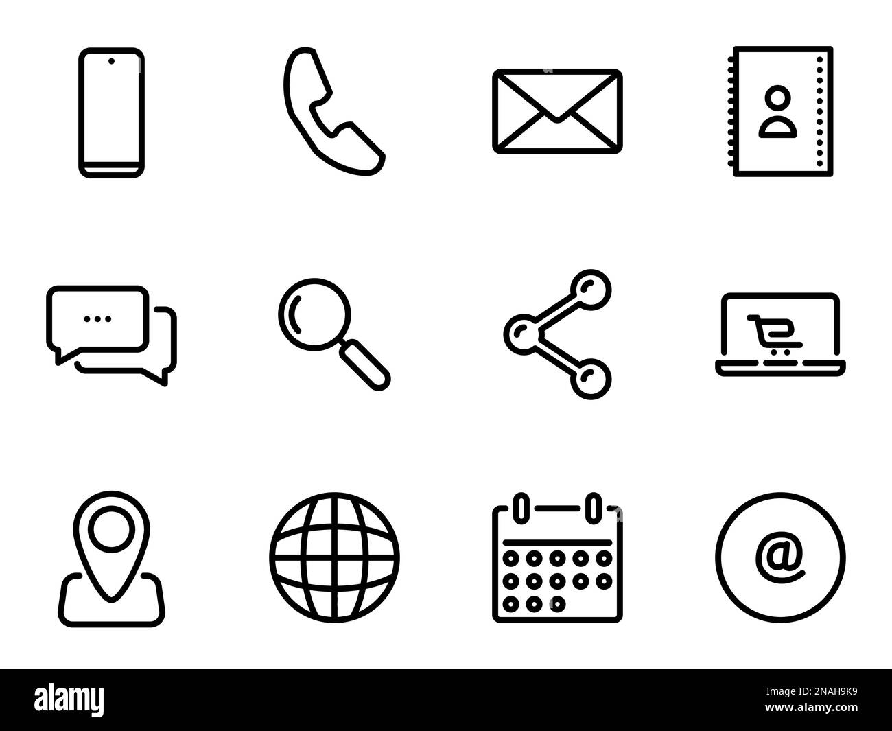 Set of black vector icons, isolated against white background. Flat ...