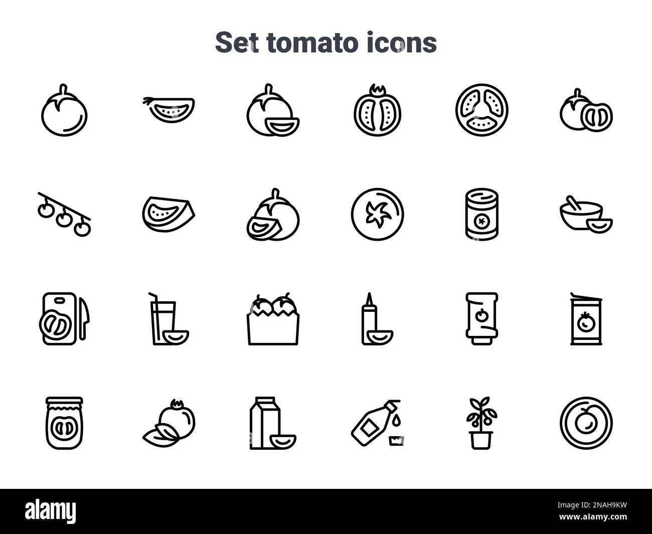 Simple vector icons. Flat illustration on a theme tomato, slice, whole ...
