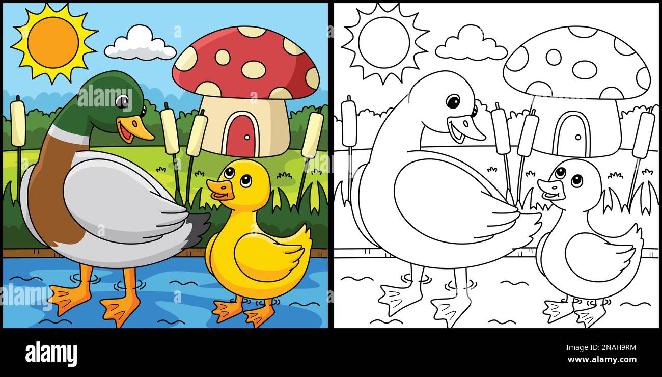 Spring Mother Duck and Duckling Illustration Stock Vector Image & Art ...