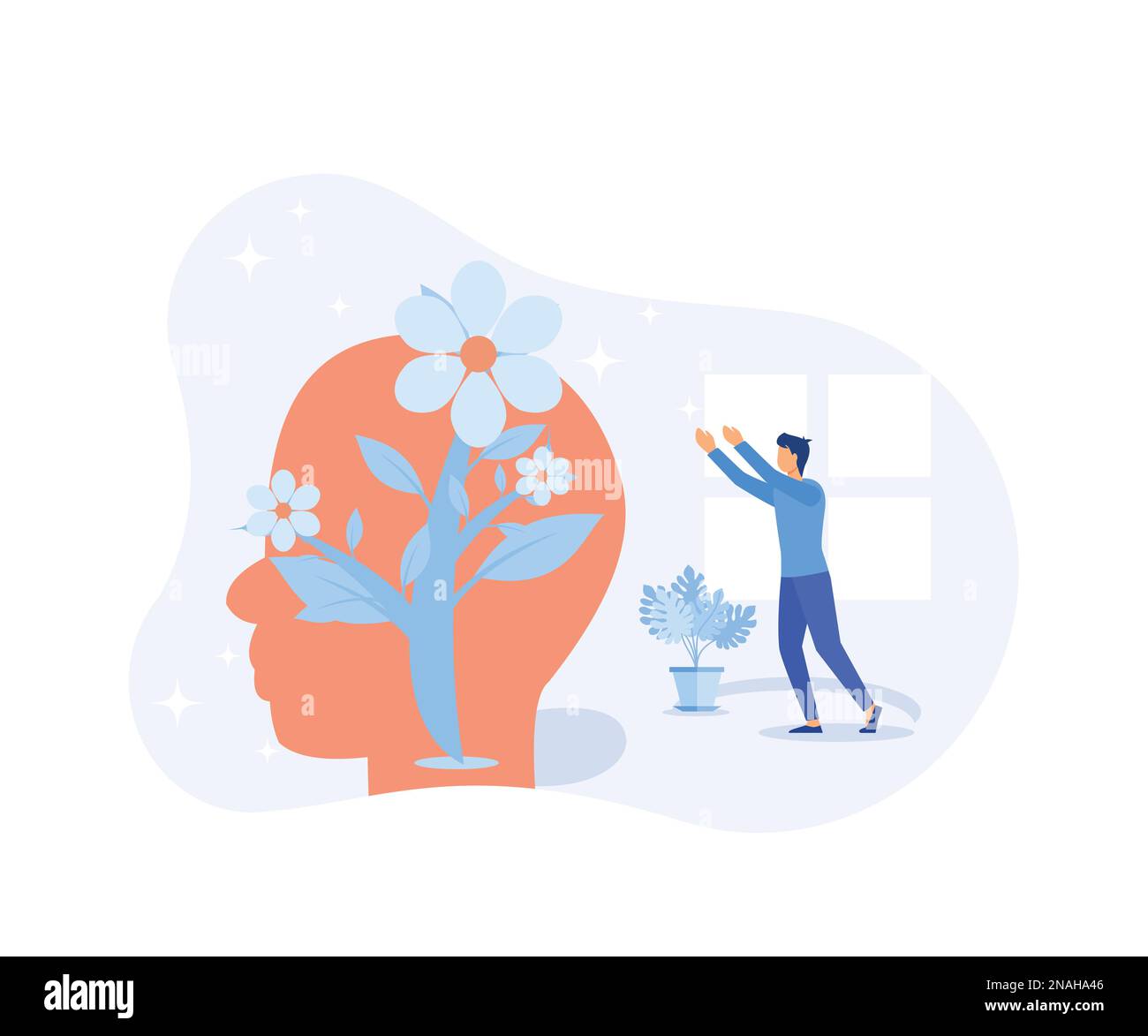 Mental health illustration. Character with mental disorder fight ...