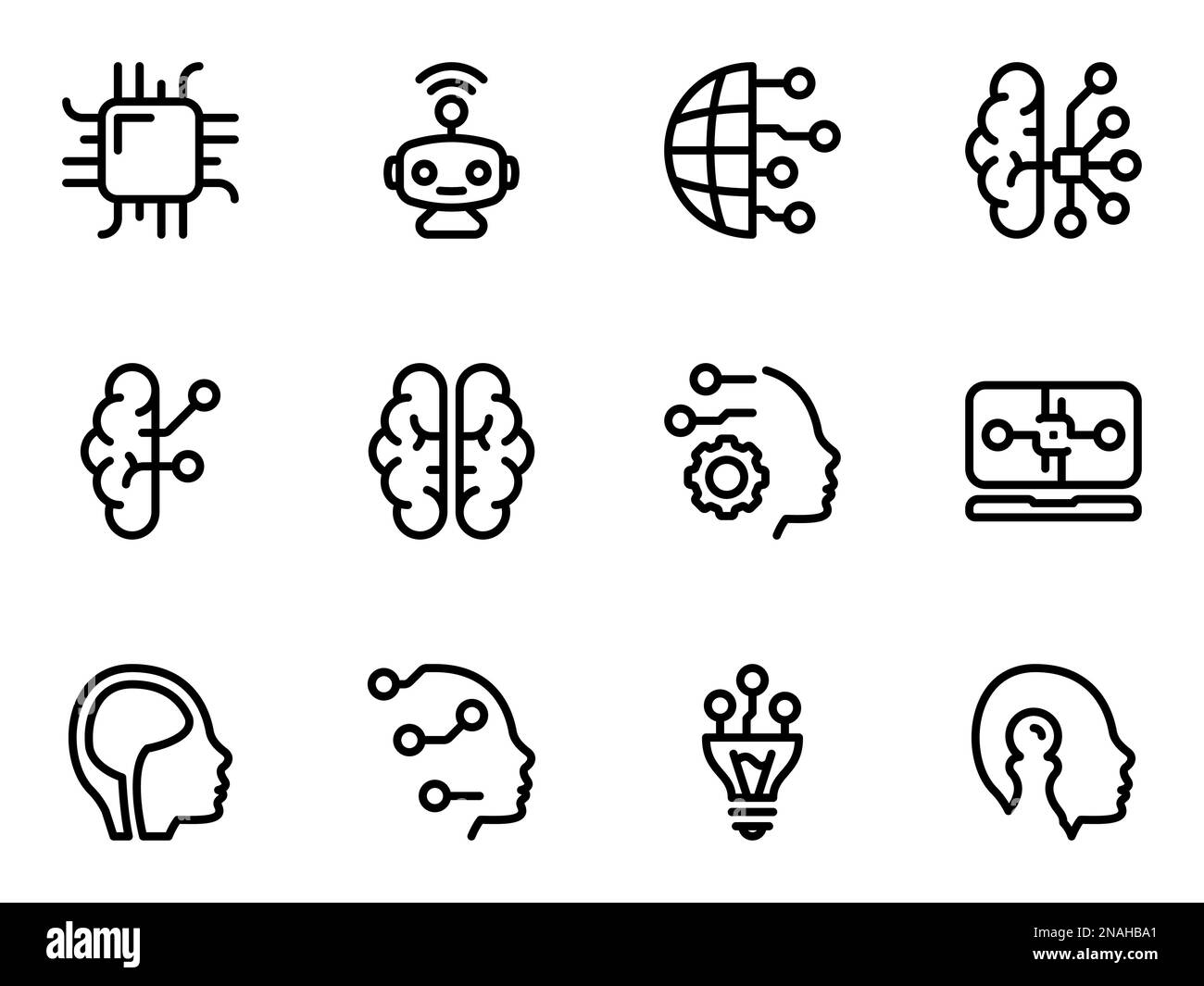 Simple vector icons. Flat illustration on a theme Artificial intelligence, integration with the ...