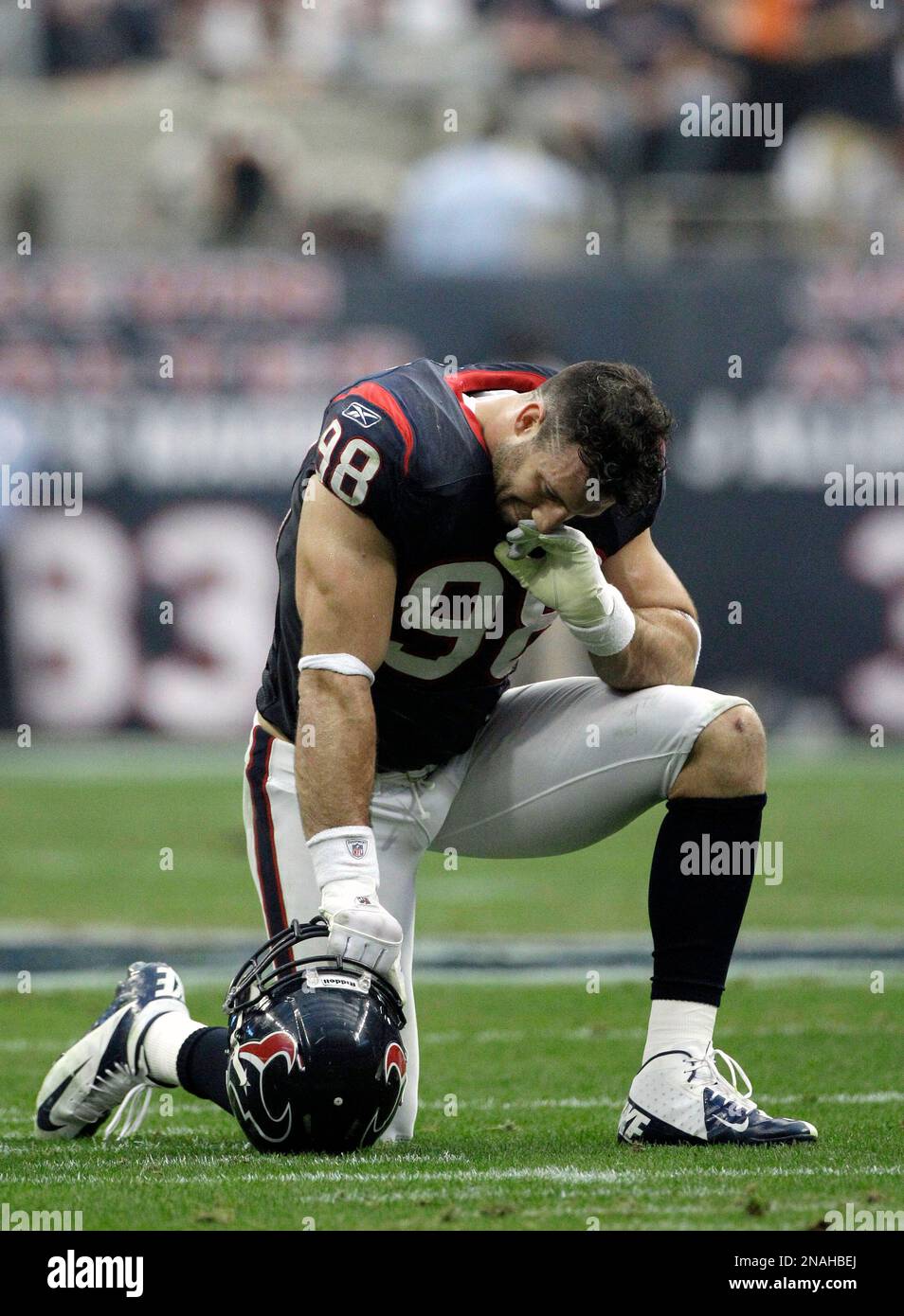 Houston Texans outside linebacker Connor Barwin (98) takes a knee ...