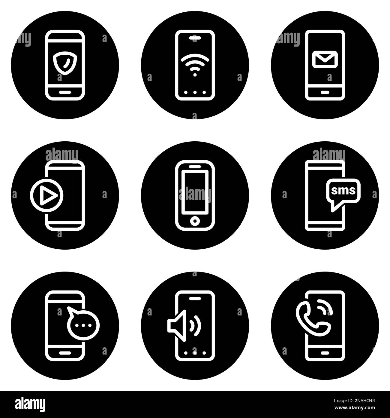 Set of white icons isolated against a black background, on a theme ...