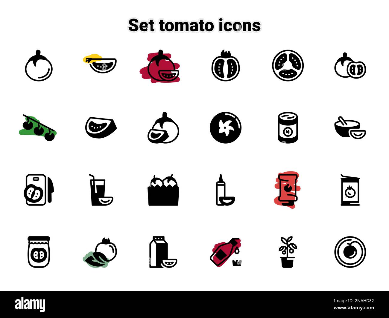 Simple vector icons. Flat illustration on a theme tomato, slice, whole, appetizing Stock Vector ...