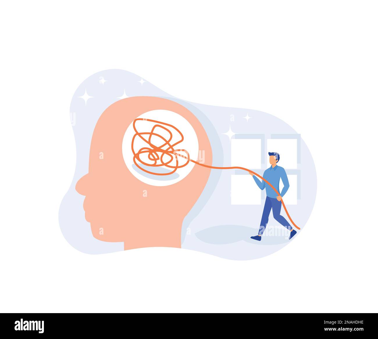 Mental health illustration. Character with mental disorder fight ...